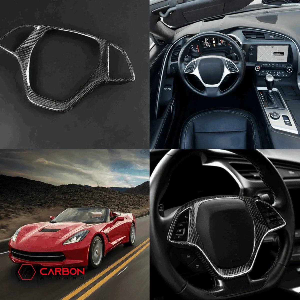 C7 Corvette 2014-2019 Carbon Fiber Steering Wheel Button Trim Cover ...